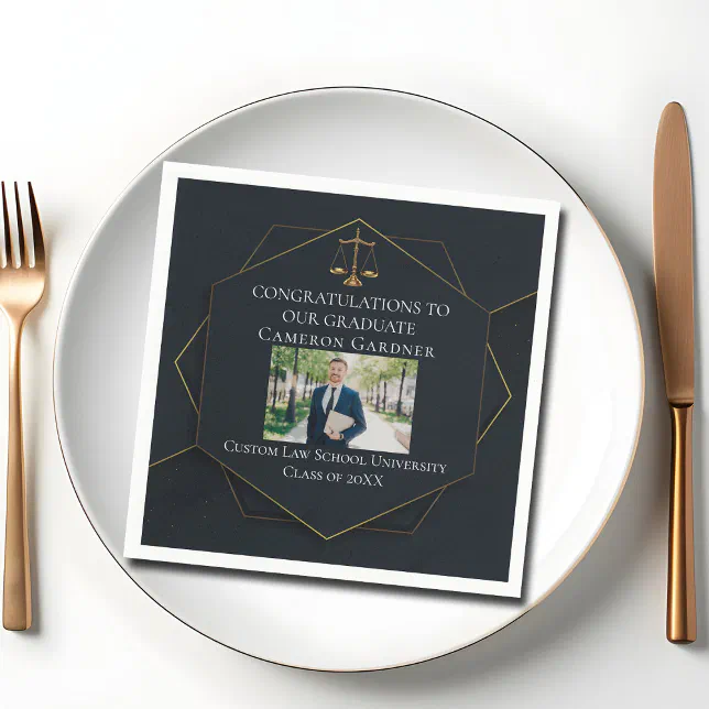 Chic Black Gold Law School Photo Graduation Party Napkins | Zazzle