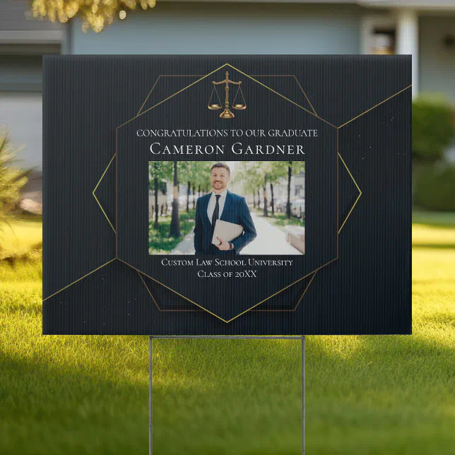 Chic Black Gold Law School Photo Graduation Yard Sign | Zazzle
