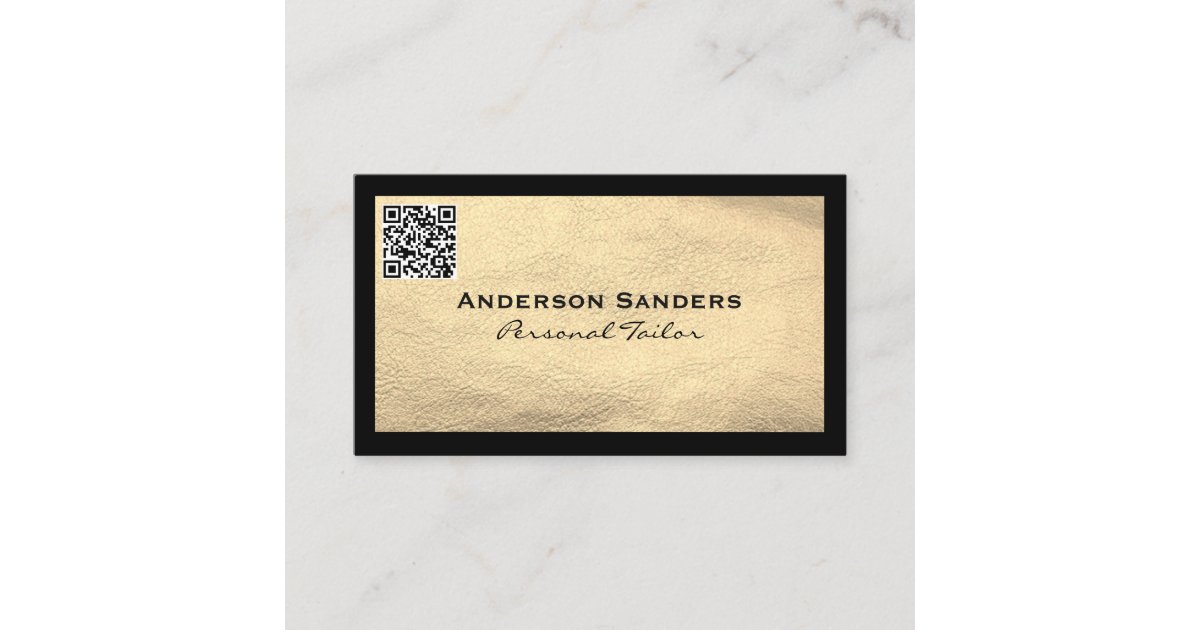 Chic Black Gold Leather | QR Code Business Card | Zazzle