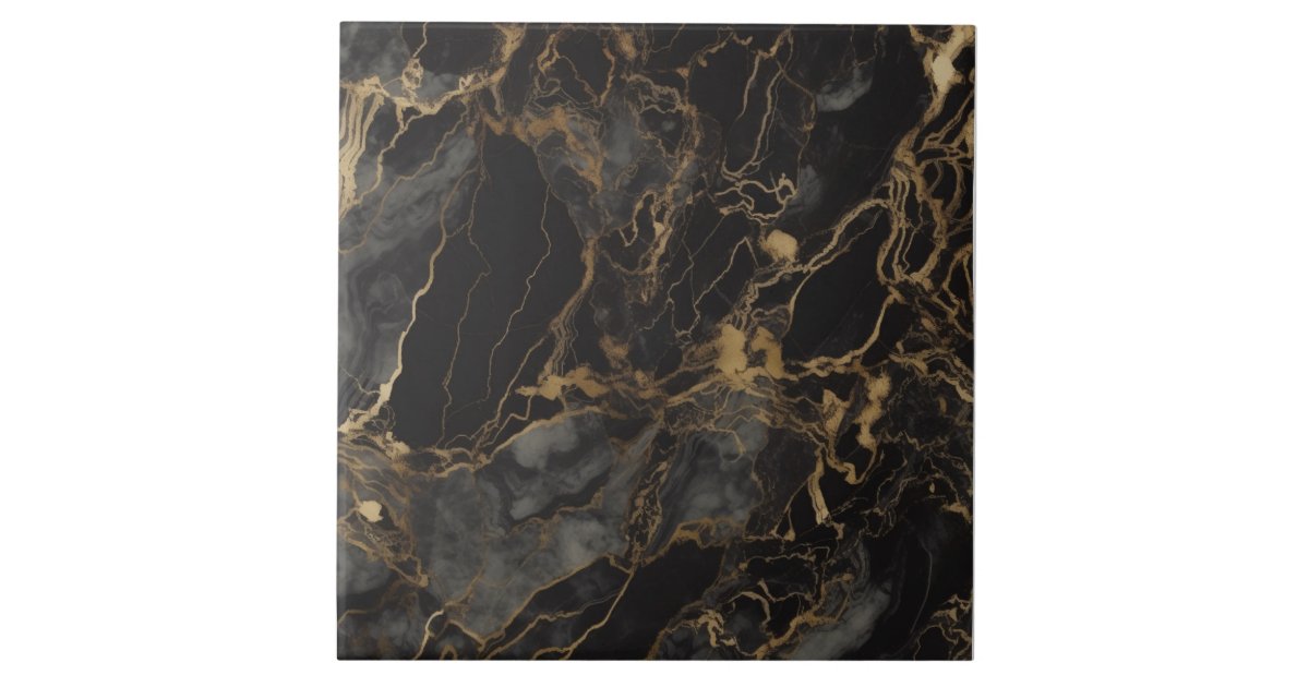 Chic Black Gold Marble Ceramic Tile | Zazzle