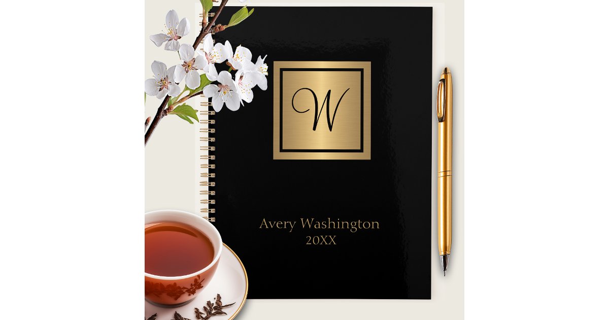 Chic Black & Gold Name/Initial Monogram Day Planner | Zazzle