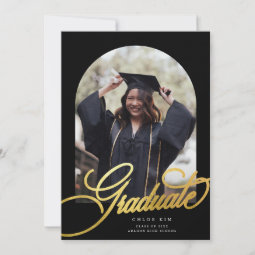Chic Black Gold Script Arch Graduation Photo Announcement | Zazzle