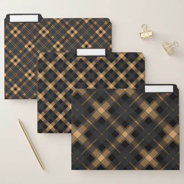 Chic Black Gold Tartan Modern Plaid Pattern File Folder | Zazzle