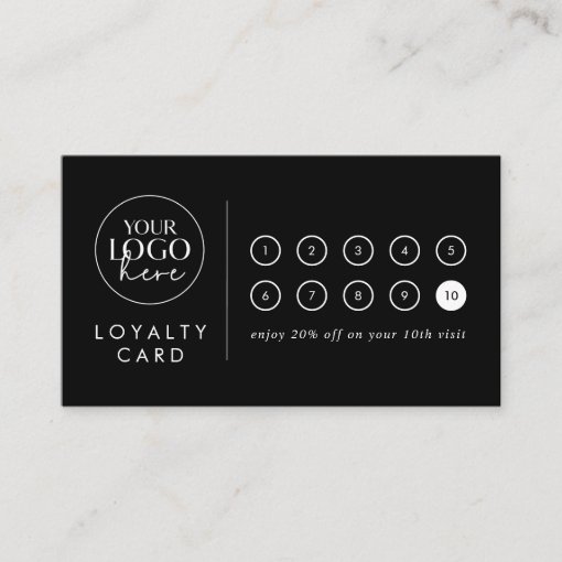 Chic Black Logo Business Reward 10 Punch Loyalty Card | Zazzle