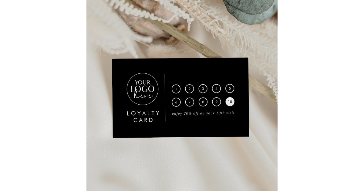Chic Black Logo Business Reward 10 Punch Loyalty Card | Zazzle