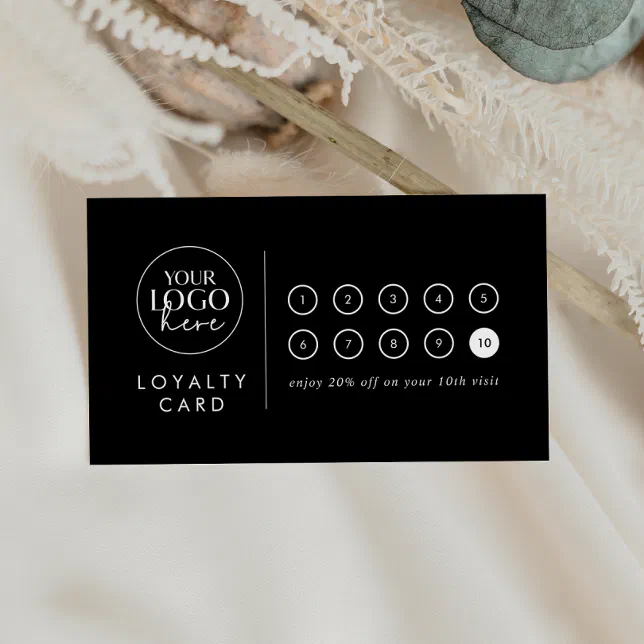 Chic Black Logo Business Reward 10 Punch Loyalty Card | Zazzle