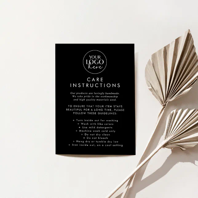 Chic Black Logo Product Care Instructions Enclosure Card | Zazzle