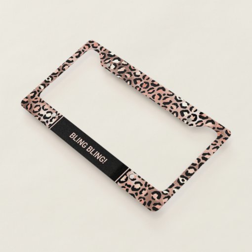 Chic Black Rose Gold Foil Leopard Personalized License Plate Frame | Zazzle