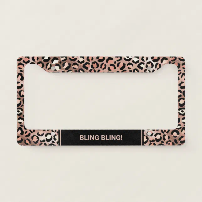 Chic Black Rose Gold Foil Leopard Personalized License Plate Frame | Zazzle