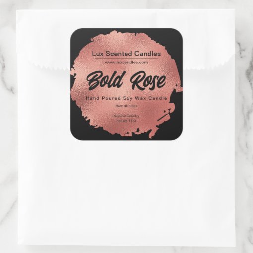 Chic Black Rose Gold Foil Modern Luxury Candle Square Sticker | Zazzle