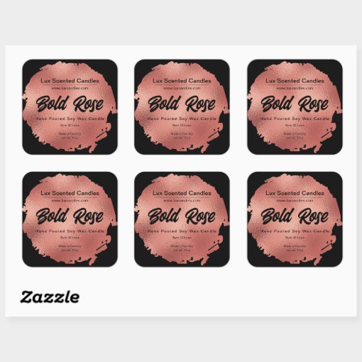 Chic Black Rose Gold Foil Modern Luxury Candle Square Sticker | Zazzle