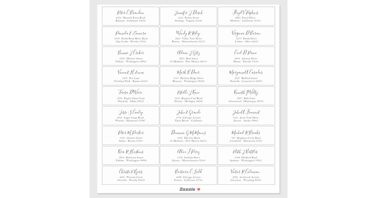 Chic Black Script Guest Names Address Sticker | Zazzle