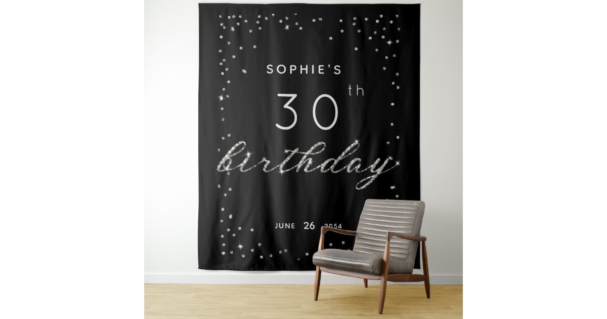 Chic Black Sparkle Glitter Birthday Party Backdrop | Zazzle