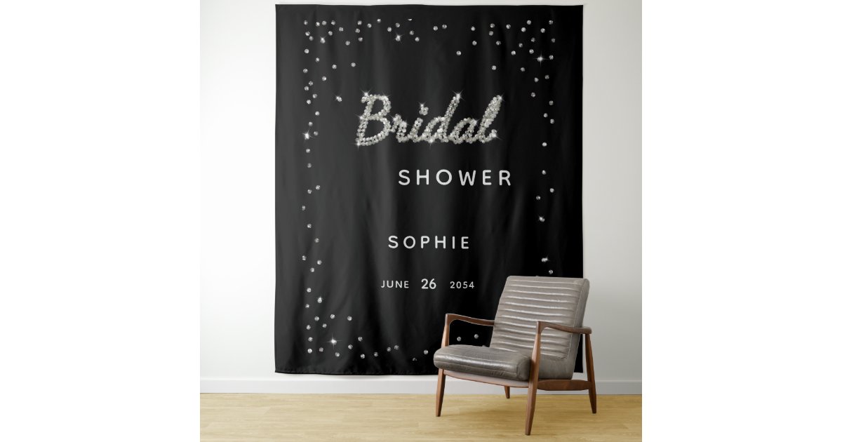 Chic Black Sparkle Glitter Bridal Shower Backdrop | Zazzle