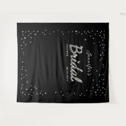 Chic Black Sparkle Script Glitter Bridal Shower Tapestry | Zazzle