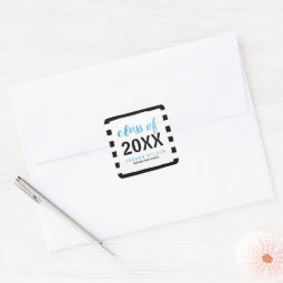 Chic Black Stripes Blue Class of 2024 Graduation Square Sticker | Zazzle