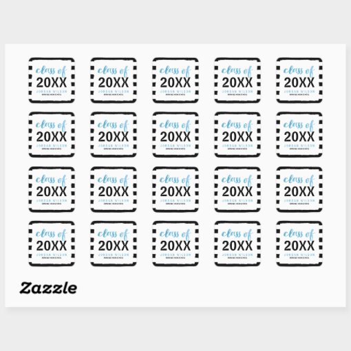Chic Black Stripes Blue Class of 2024 Graduation Square Sticker | Zazzle