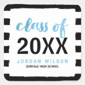 Chic Black Stripes Blue Class of 2024 Graduation Square Sticker | Zazzle