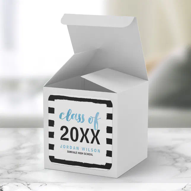 Chic Black Stripes Blue Class of 2024 Graduation Square Sticker | Zazzle