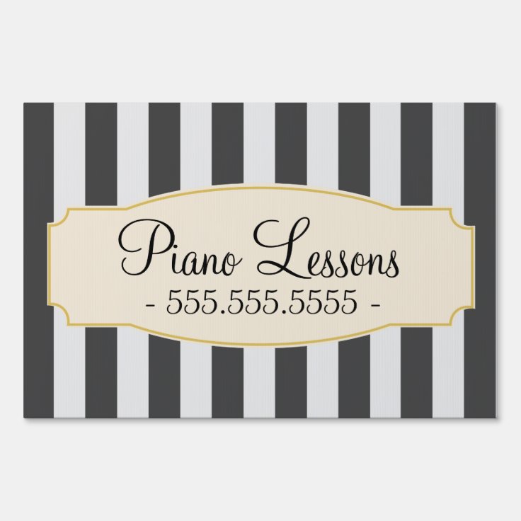 Chic Black Stripes Custom Piano Lessons Sign | Zazzle