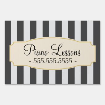 Chic Black Stripes Custom Piano Lessons Sign | Zazzle