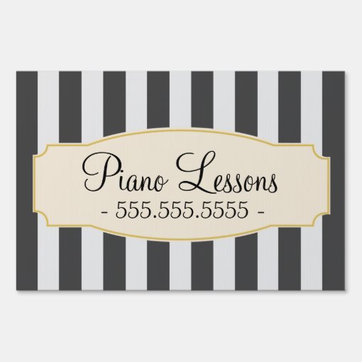 Chic Black Stripes Custom Piano Lessons Sign | Zazzle