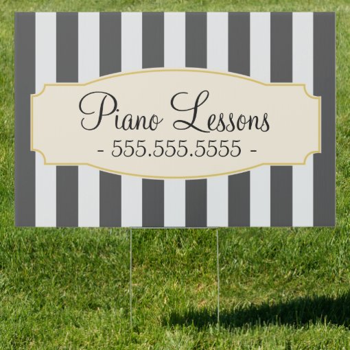 Chic Black Stripes Custom Piano Lessons Sign | Zazzle