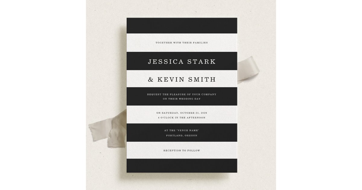 Chic Black Stripes Wedding Invitation | Zazzle