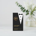 Chic Black Tuxedo Gold Boutonniere Butler's Logo Business Card | Zazzle