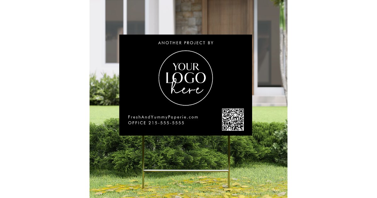 Chic Black Typography Business Logo QR Code Yard Sign | Zazzle