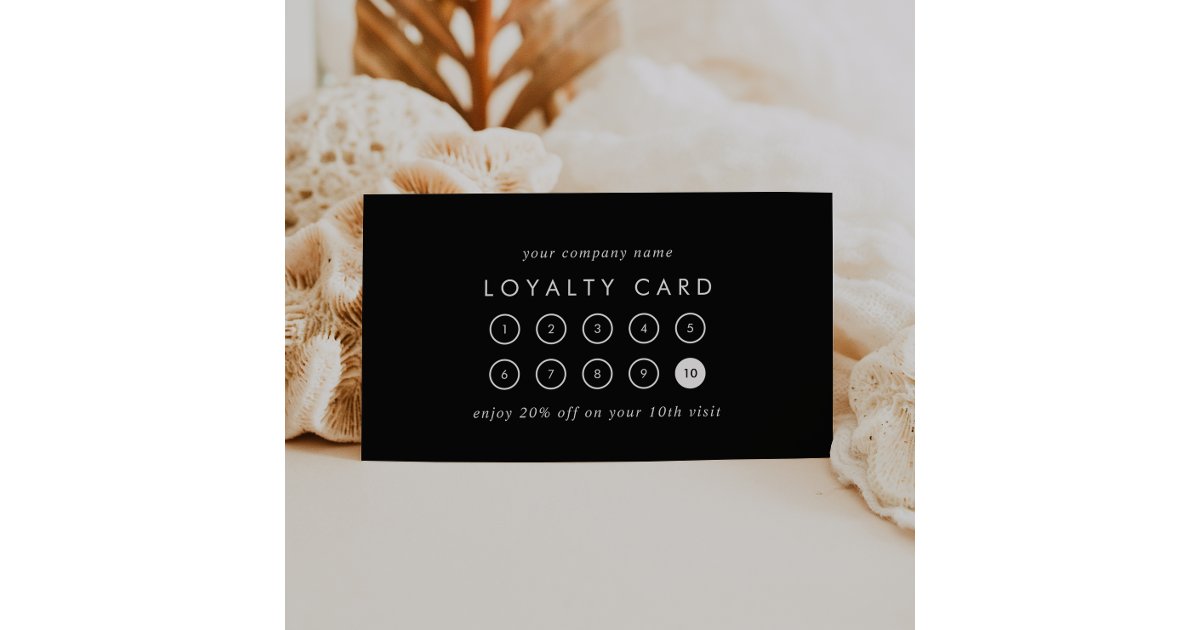 Chic Black Typography Business Reward 10 Punch Loyalty Card | Zazzle