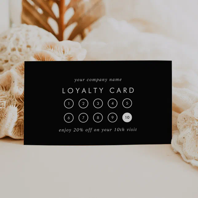 Chic Black Typography Business Reward 10 Punch Loyalty Card | Zazzle