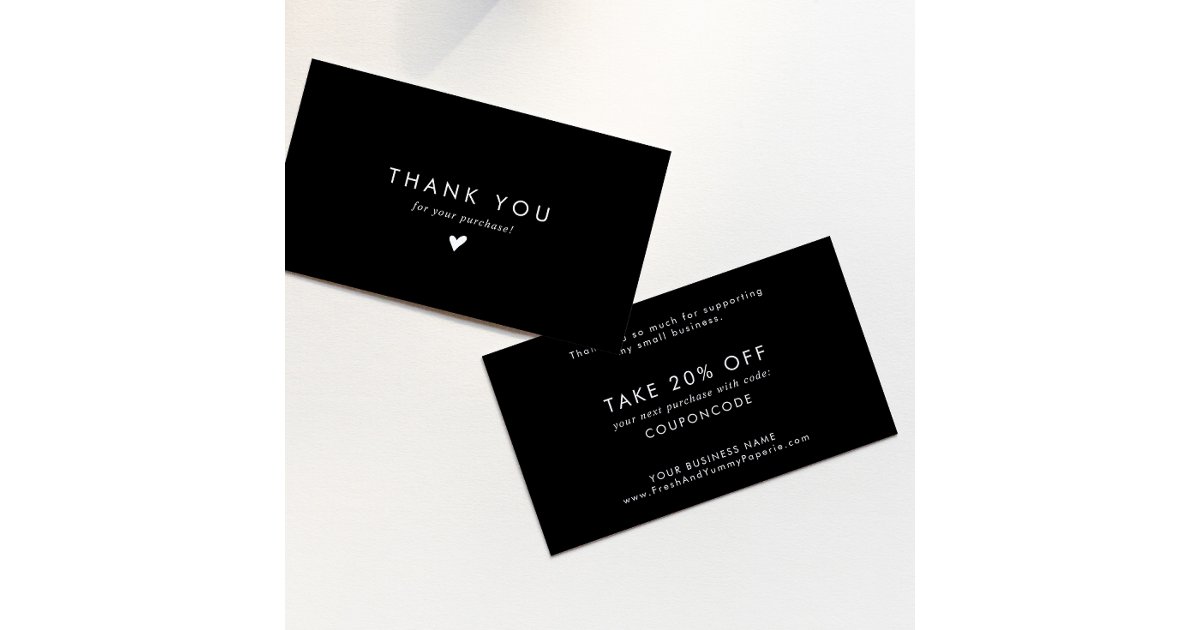 Chic Black Typography Business Thank You Discount Card | Zazzle