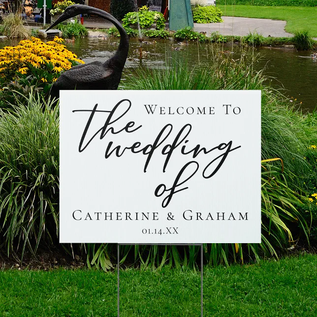 Chic Black Typography Formal Wedding Welcome Yard Sign | Zazzle