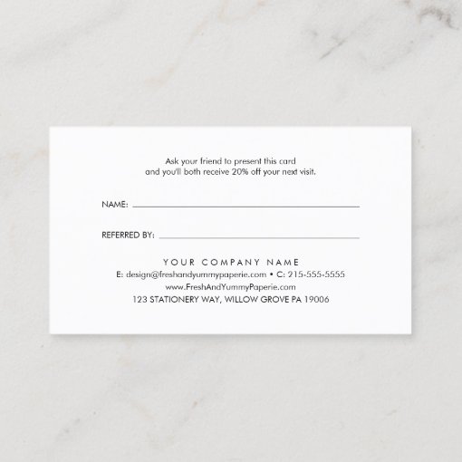Chic Black Typography Refer a Friend Referral Card | Zazzle