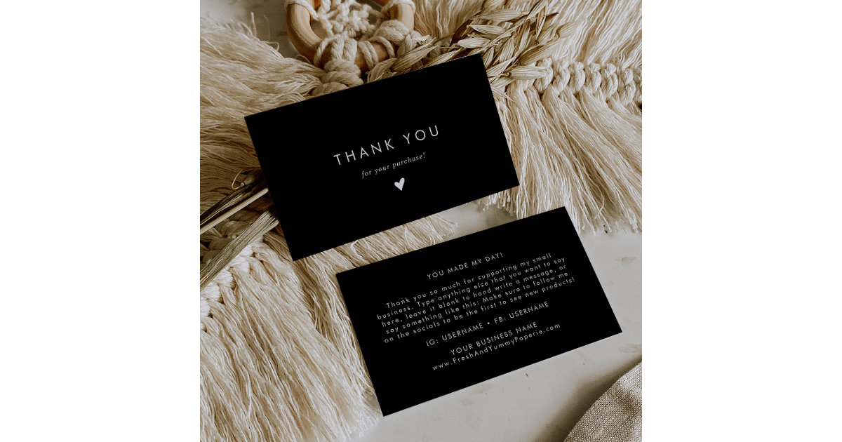 Chic Black Typography Thank You Business Card | Zazzle