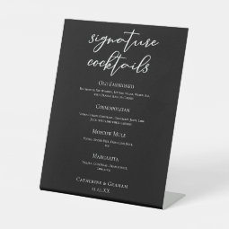 Chic Black Wedding Signature Cocktails Bar Menu Pedestal Sign | Zazzle
