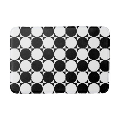 Chic Black White Abstract Circles Squares Pattern Bath Mat | Zazzle