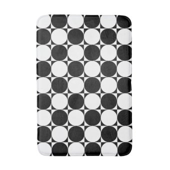 Chic Black White Abstract Circles Squares Pattern Bath Mat | Zazzle