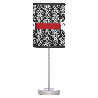Chic Black/White Damask Red Ribbon Table Lamp | Zazzle