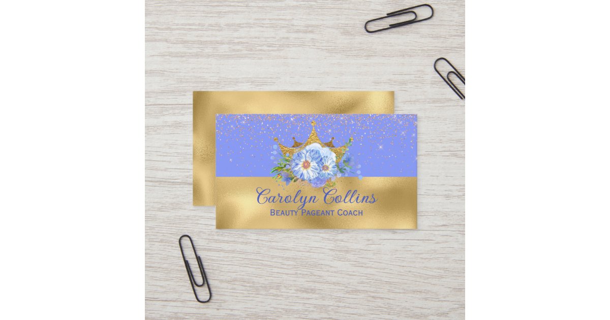 Chic Blue and Gold Floral Crown Business Card | Zazzle