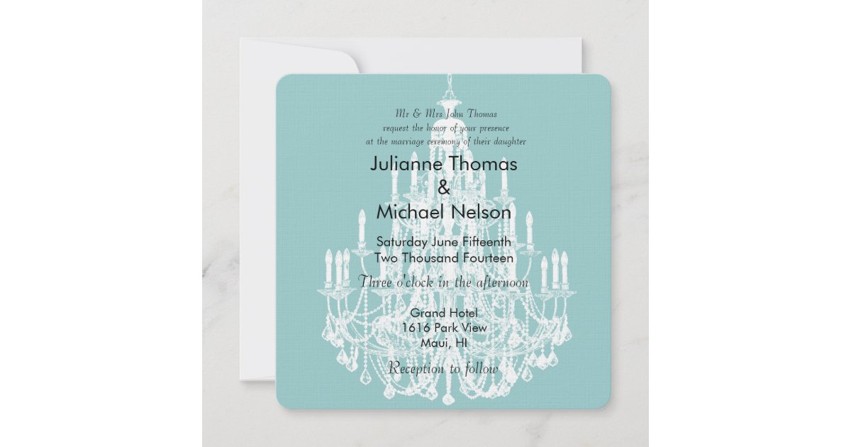 Chic Blue and White Chandelier Wedding Invitation | Zazzle