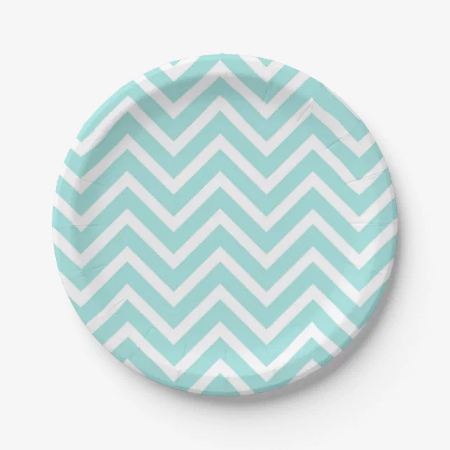 Chic Blue and White Chevron Pattern Paper Plate | Zazzle