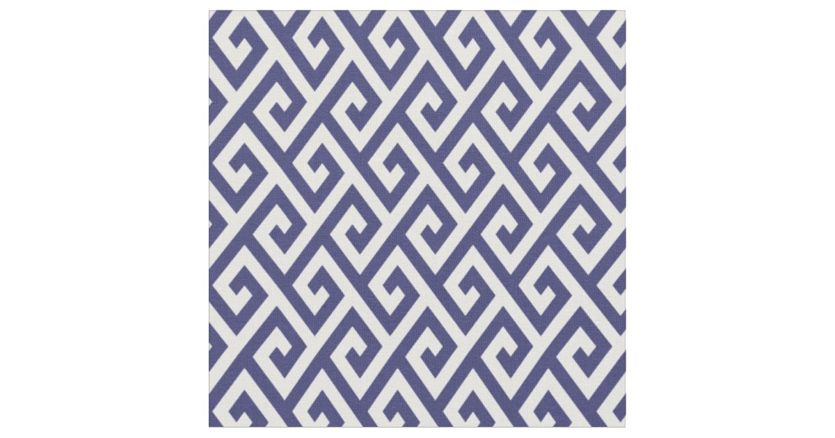 Chic blue and white greek key geometric pattern fabric | Zazzle