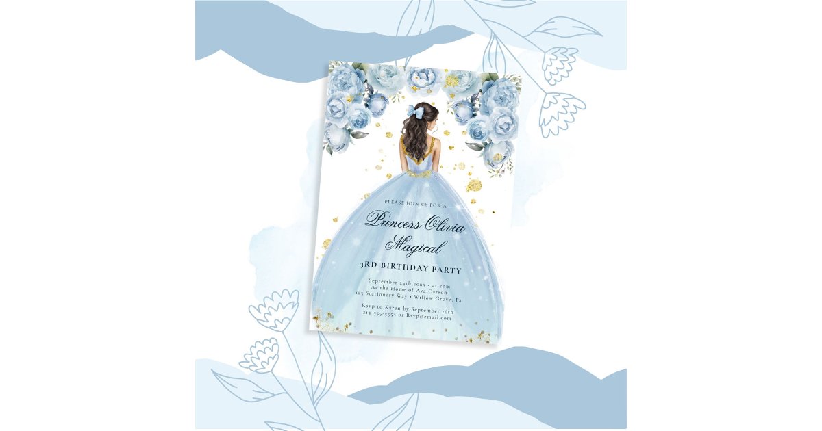Chic Blue and White Princess Birthday Invitation | Zazzle