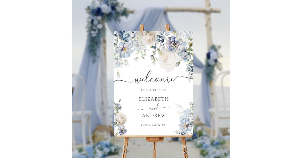 Chic Blue and White Wedding Welcome Foam Board | Zazzle