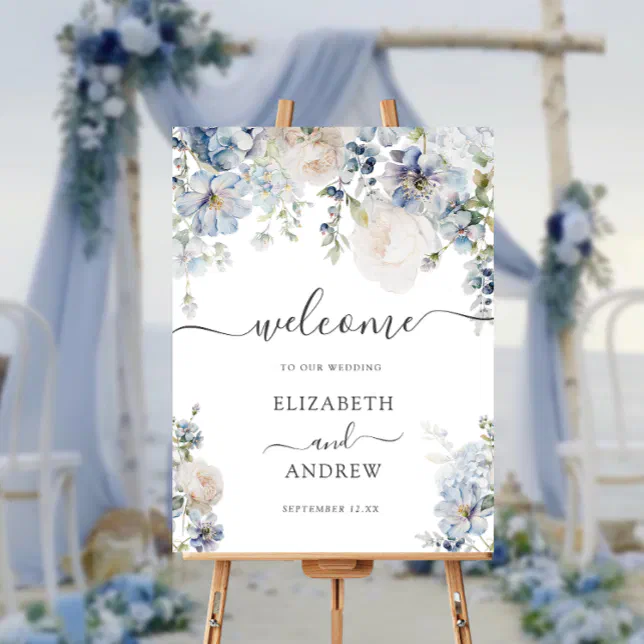 Chic Blue and White Wedding Welcome Foam Board | Zazzle