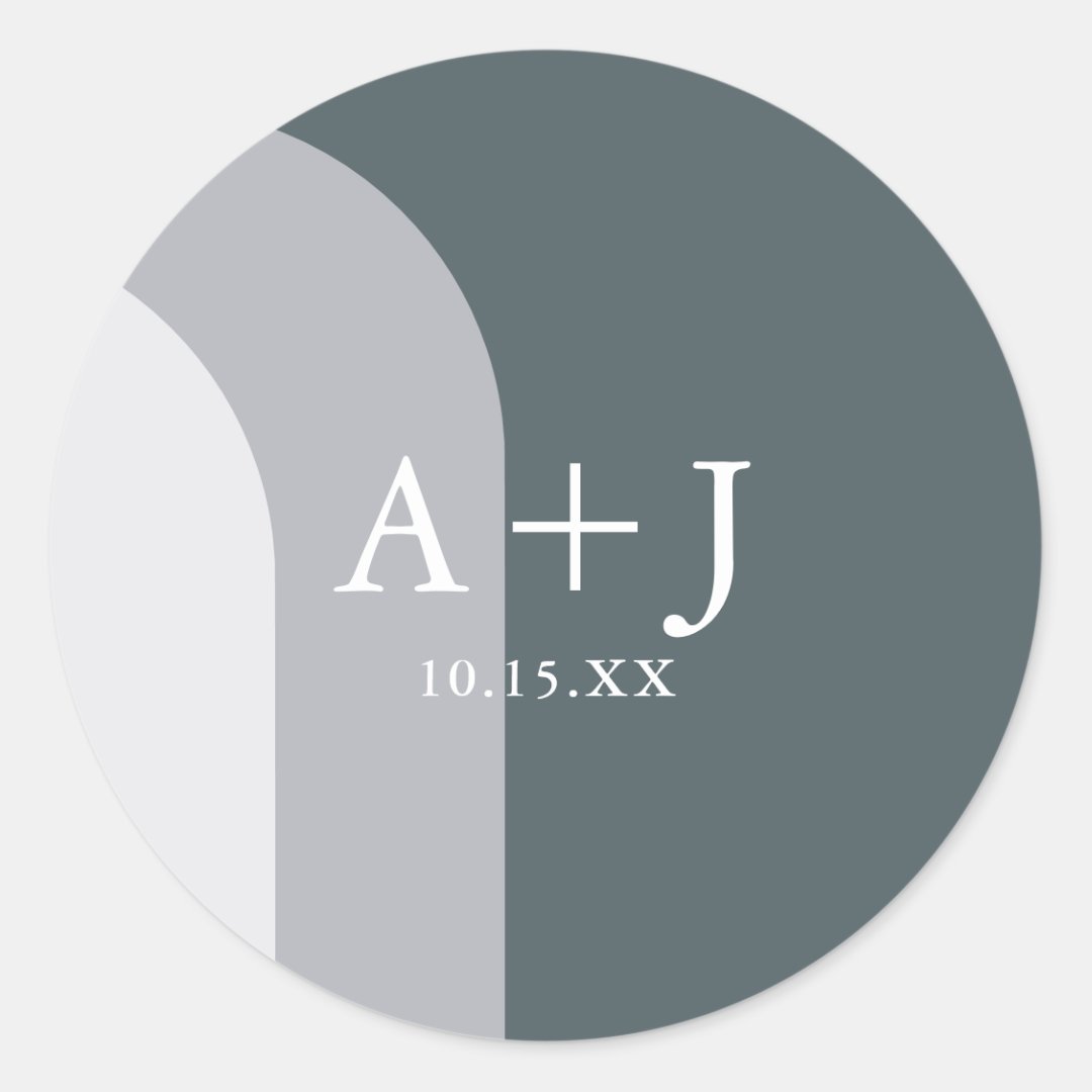 Chic Blue Arches Monogram and Date Wedding Classic Round Sticker | Zazzle