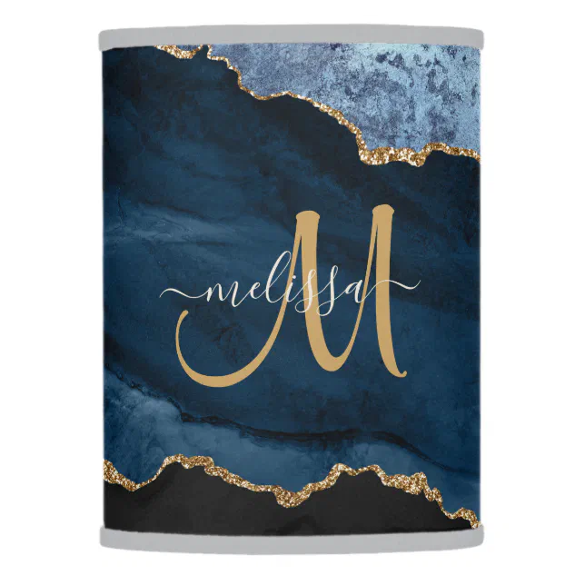 Chic Blue Gold Glitter Agate Custom Monogram Lamp Shade | Zazzle