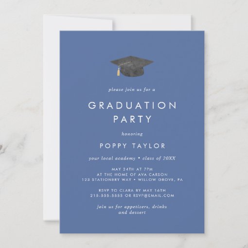 Chic Blue Grad Cap Graduation Party Invitation | Zazzle